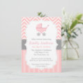 Pink and White Chevron, Stroller, Baby Girl Shower Invitation | Zazzle