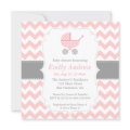 Pink and White Chevron, Stroller, Baby Girl Shower Invitation | Zazzle