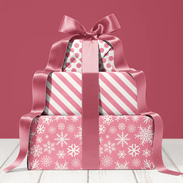 Pink and White Christmas Winter Snowflakes Pattern Wrapping Paper ...