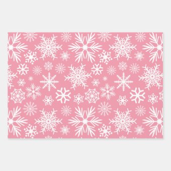 Pink and White Christmas Winter Snowflakes Pattern Wrapping Paper ...