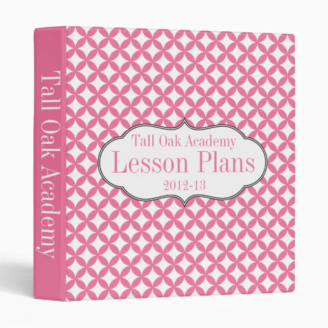 Pink and White Customized Lesson Plan Binder | Zazzle