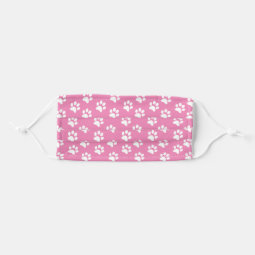 Pink and White Dog Pawprint Stencil Adult Cloth Face Mask | Zazzle