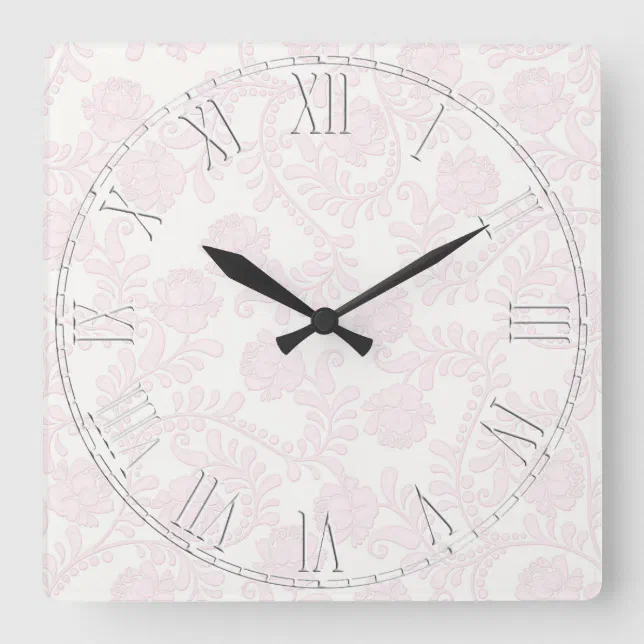 Pink and White Elegant Flower Floral Square Wall Clock | Zazzle