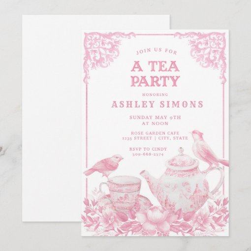 Pink and White Floral Tea Party Invitation | Zazzle
