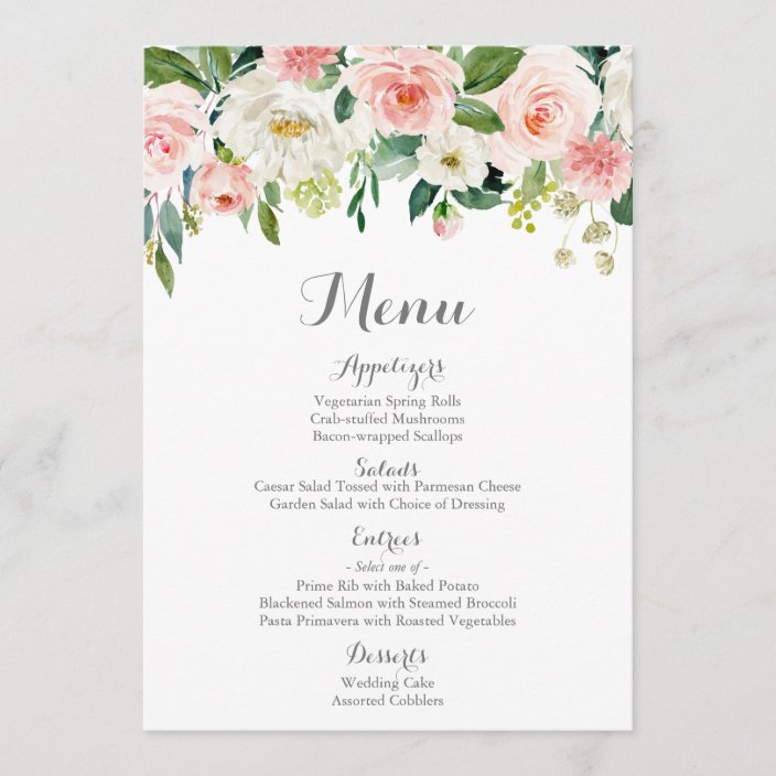 Pink And White Flower Wedding Menu Cards Zazzle
