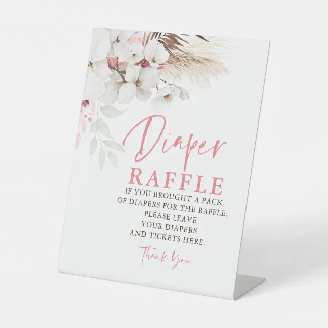 Pink and White Flowers Diaper Raffle Place Pedestal Sign | Zazzle