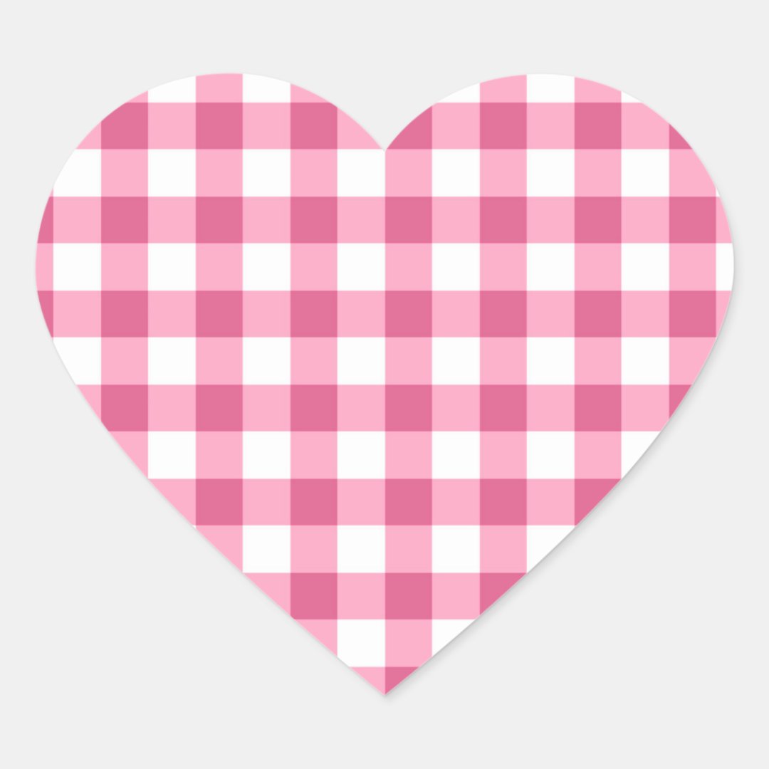 Pink And White Gingham Check Pattern Heart Sticker | Zazzle