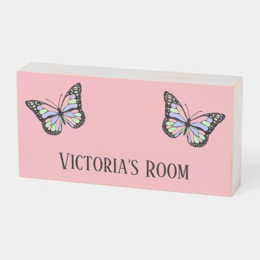 Pink and White Girl's Room Sign with Butterflies | Zazzle