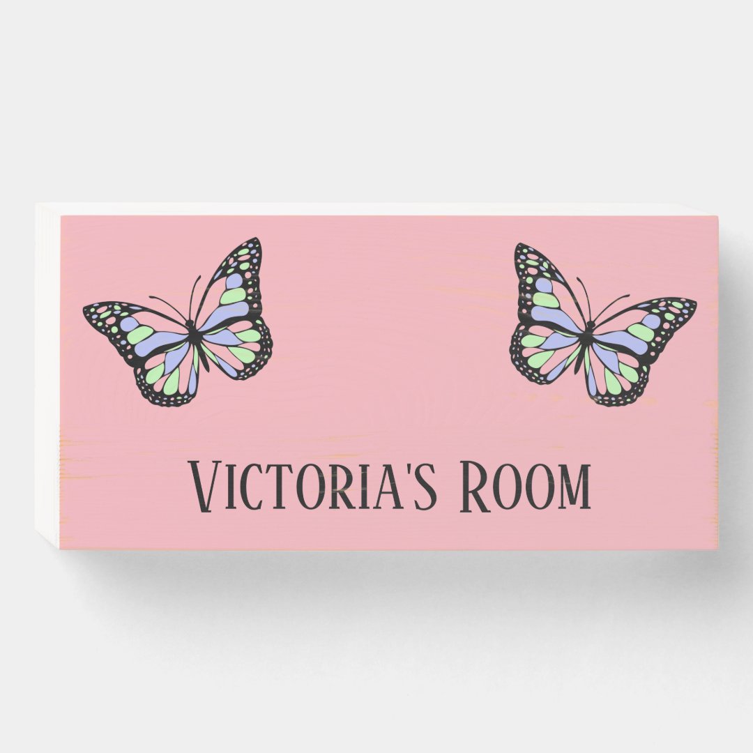 Pink and White Girl's Room Sign with Butterflies | Zazzle