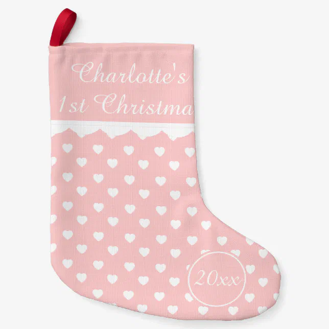 Pink and White Hearts 1st Christmas Personalized Small Christmas ...