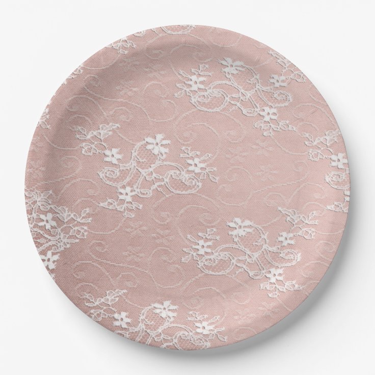 Pink and White Lace Shabby Chic Paper Plate | Zazzle