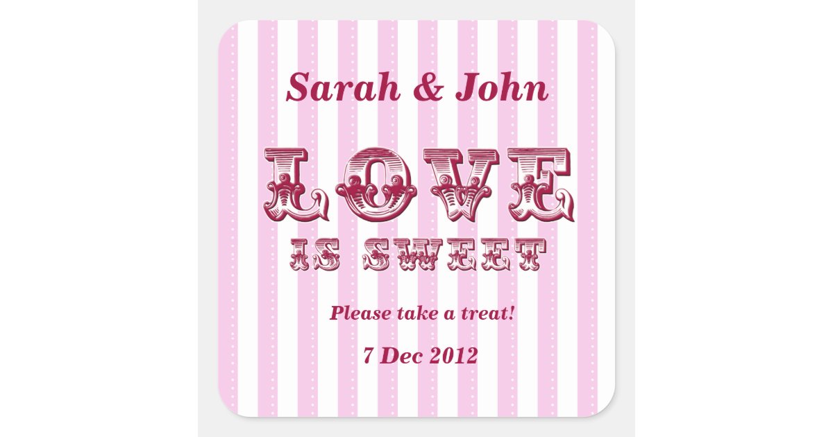 Pink and white Love is sweet Candy Buffet Sticker | Zazzle