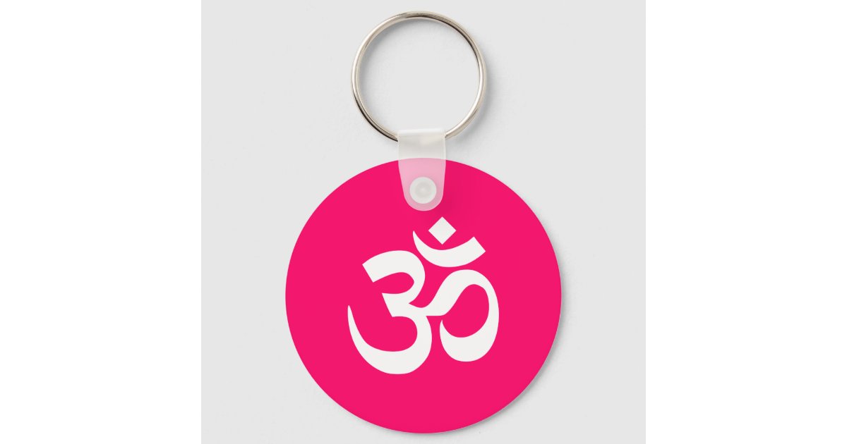 Pink and White Om Symbol Keychain | Zazzle