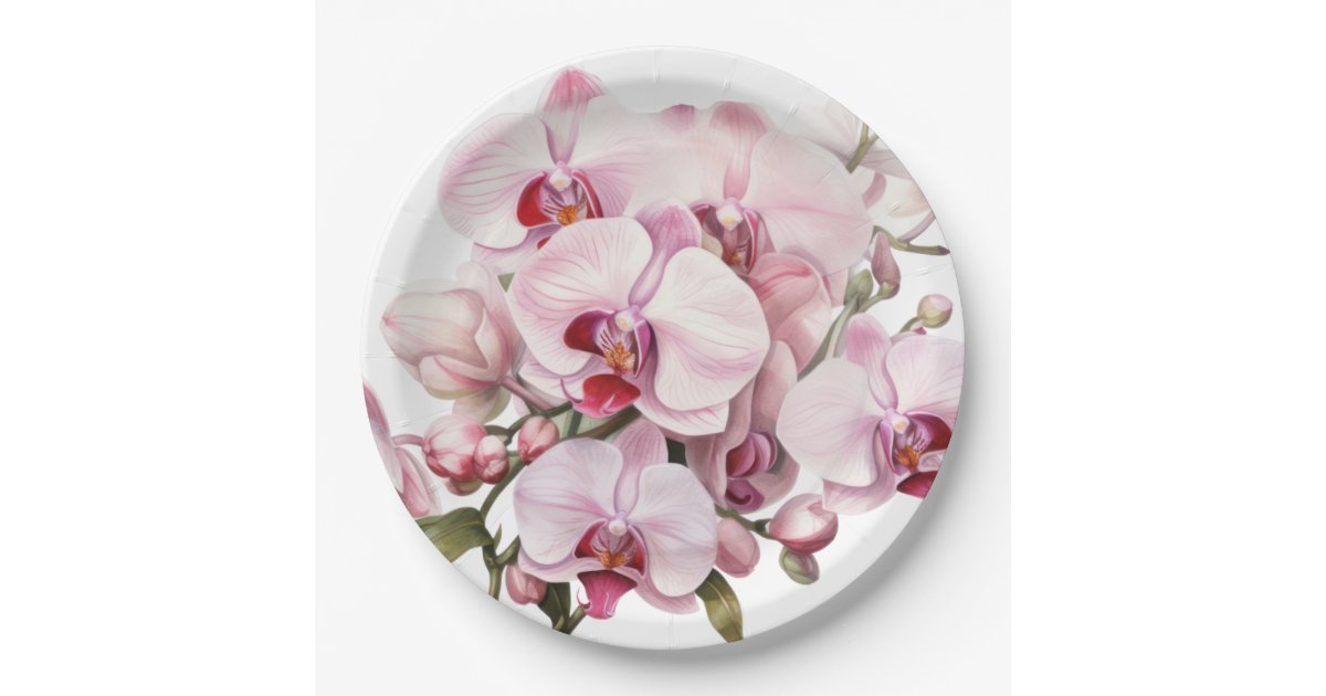 Pink and White Orchids Wedding Paper Plates | Zazzle