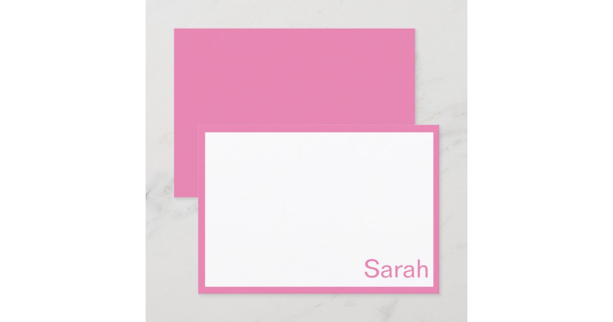 Pink and White Personalized Flat Note Card | Zazzle