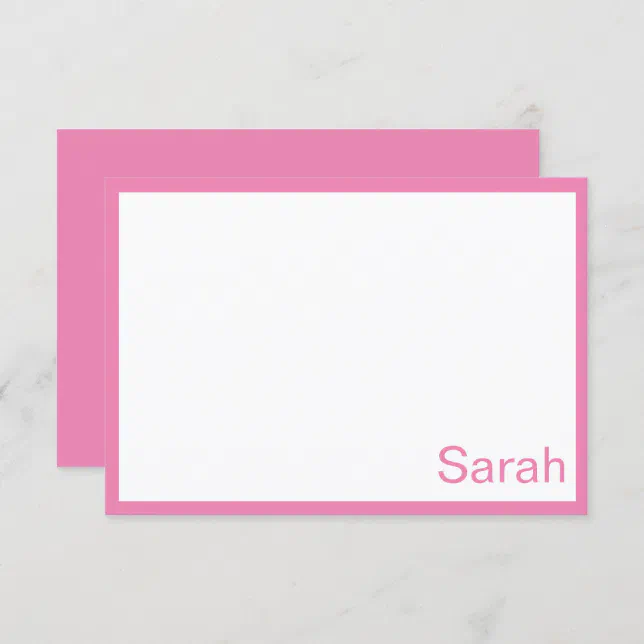 Pink and White Personalized Flat Note Card | Zazzle