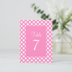 Pink and White Polka Dot Table Number Postcard | Zazzle