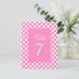 Pink and White Polka Dot Table Number Postcard | Zazzle