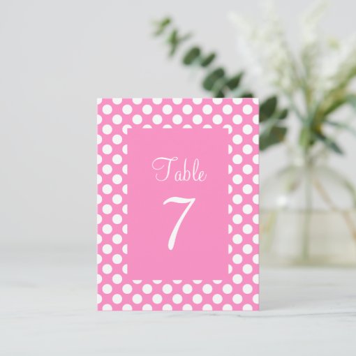 Pink and White Polka Dot Table Number Postcard | Zazzle