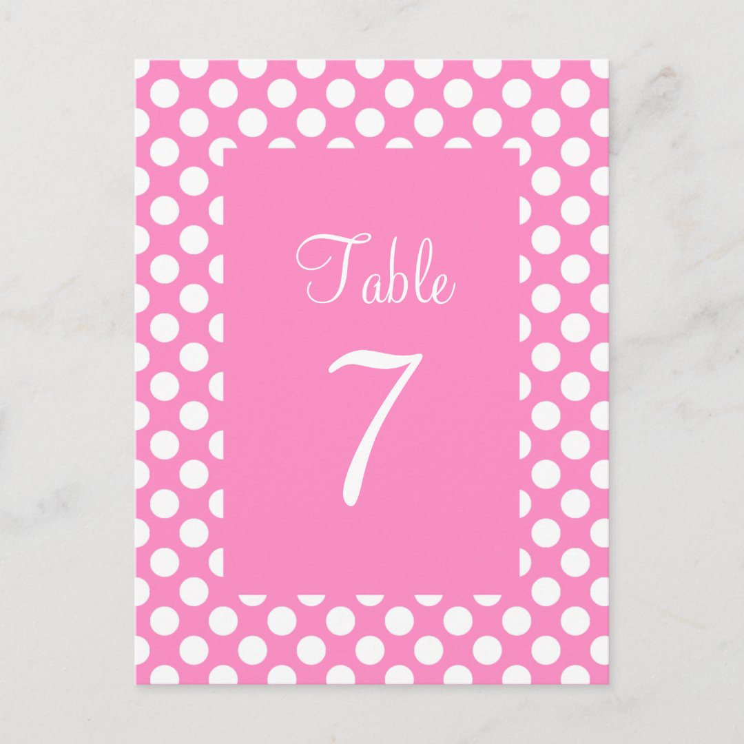 Pink and White Polka Dot Table Number Postcard | Zazzle