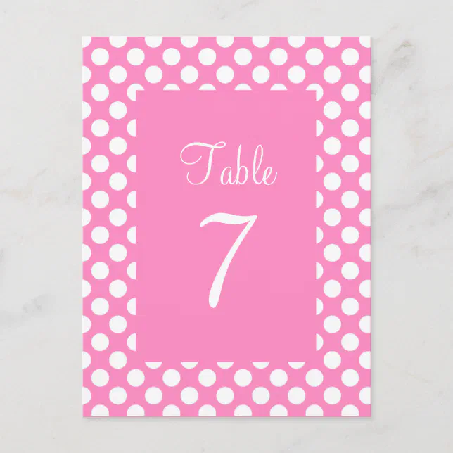 Pink and White Polka Dot Table Number Postcard | Zazzle