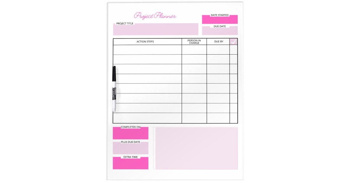Pink And White Project Planner Dry Erase Board | Zazzle