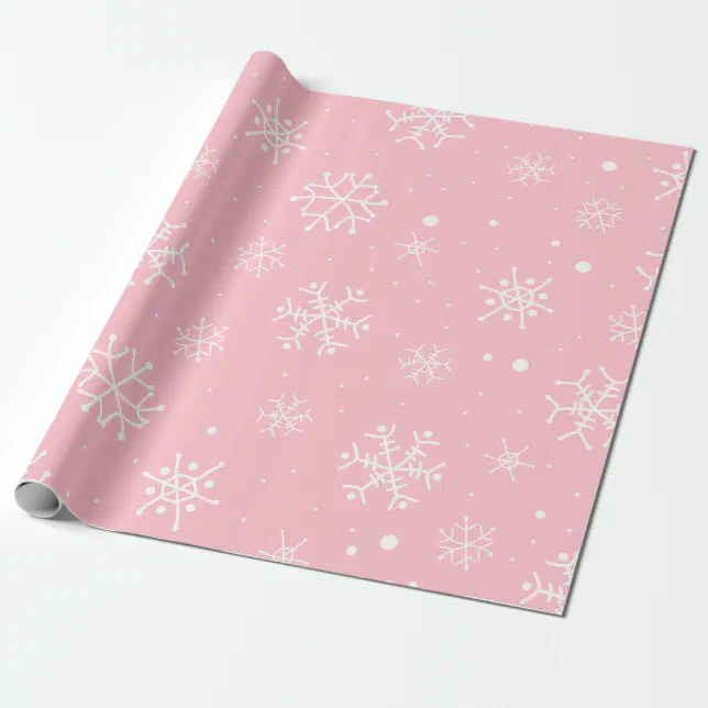 Pink and White Snowflakes Wrapping Paper | Zazzle
