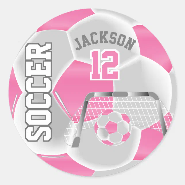 Pink and White Soccer Ball Classic Round Sticker | Zazzle