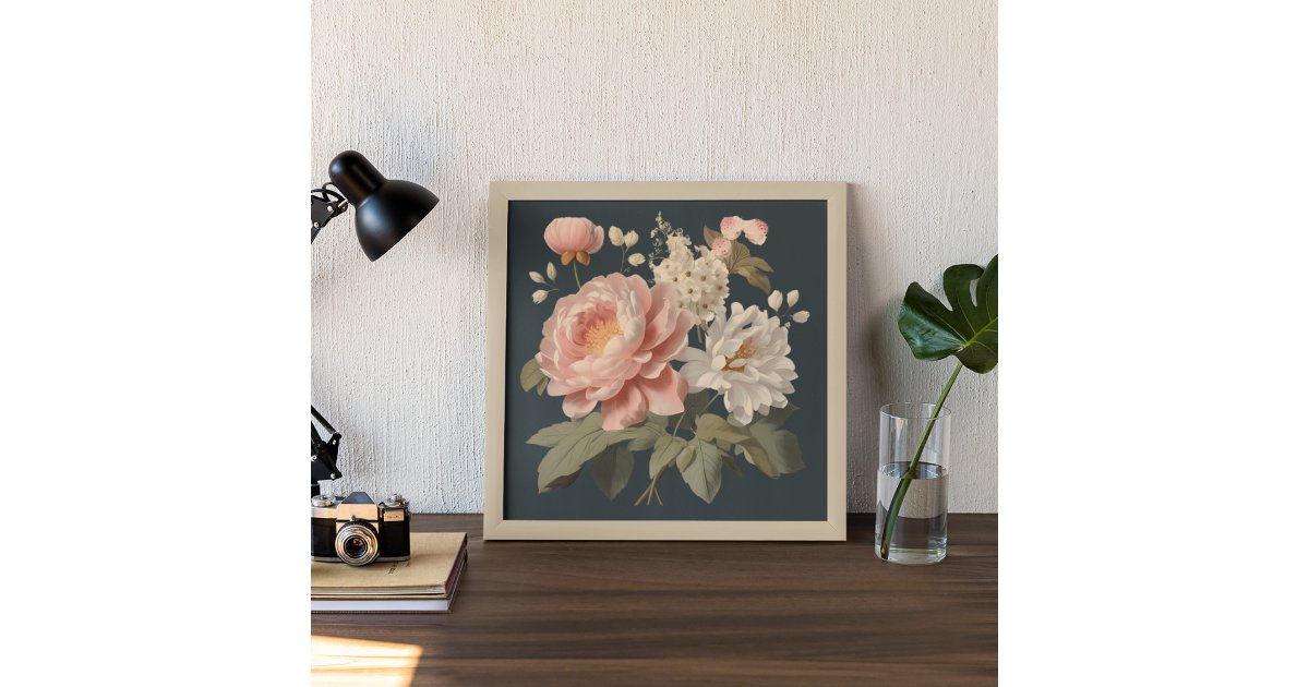 PINK AND WHITE VINTAGE FLOWERS POSTER | Zazzle