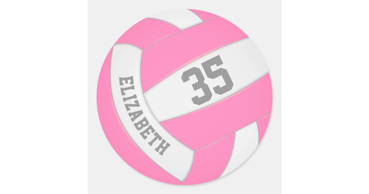 pink and white volleyball classic round sticker | Zazzle