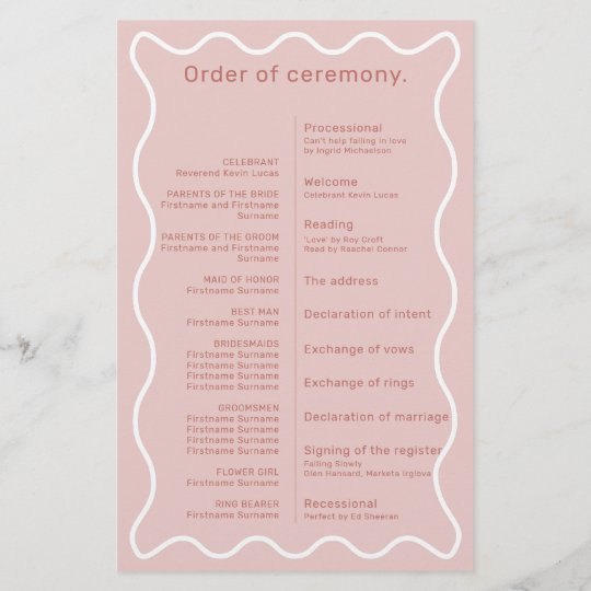 Pink and White Wavy Border Ceremony Program | Zazzle.com