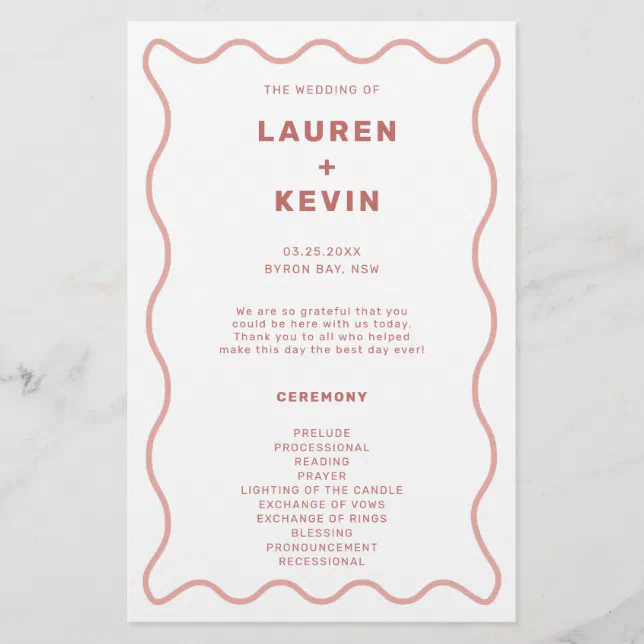 Pink and White Wavy Border Ceremony Program | Zazzle
