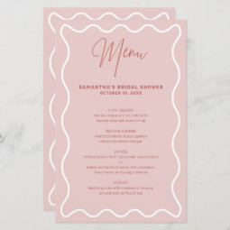 Pink and White Wavy Border menu card with name | Zazzle