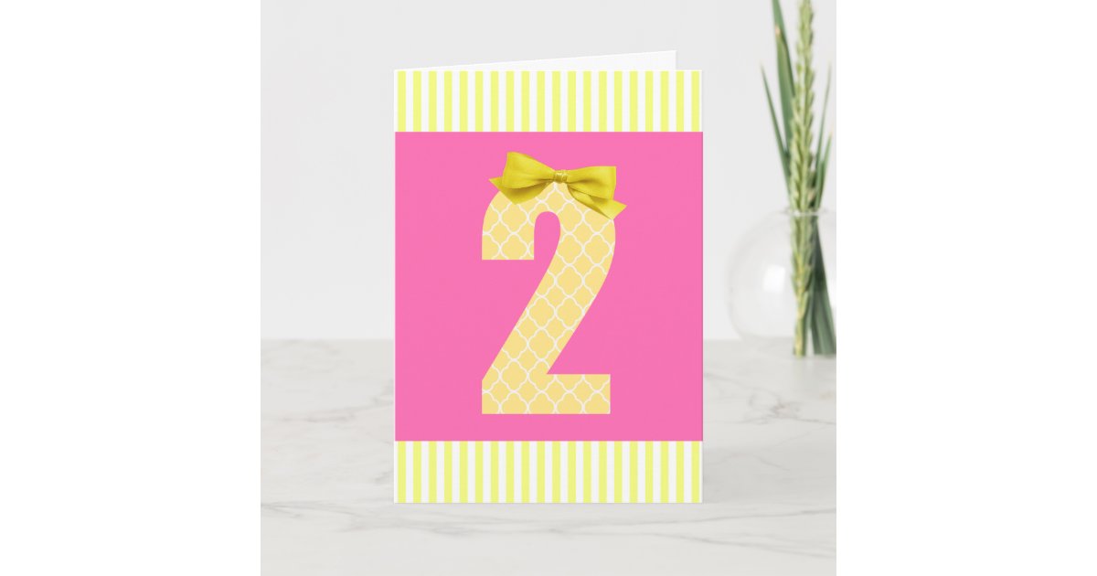 Pink and Yellow 2nd Birthday Card | Zazzle