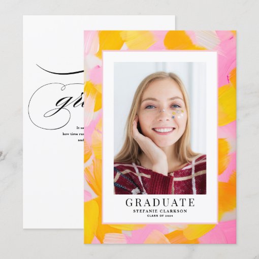 Pink and Yellow Acyrlic Background Graduation Announcement | Zazzle
