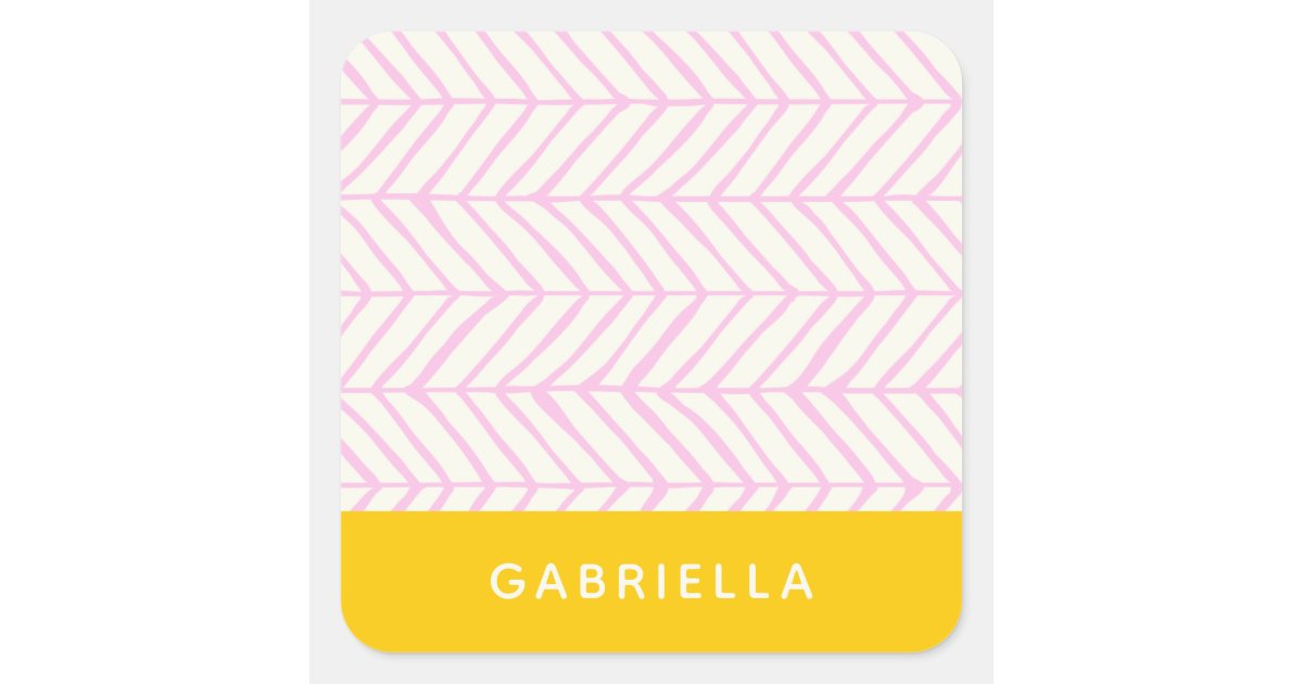 Pink and Yellow Chevron Line Pattern Personalized Square Sticker | Zazzle