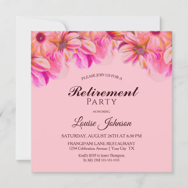 Pink and Yellow Floral Retirement Party Invitation | Zazzle
