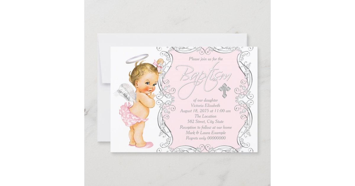 Pink Angel Baptism Invitation | Zazzle
