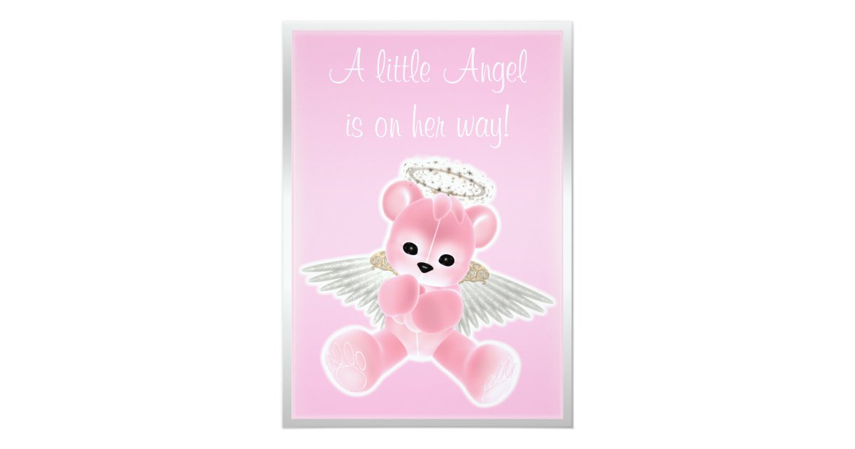Pink Angel Teddy Bear Baby Shower Invitation | Zazzle.com