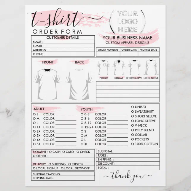 Pink Apparel T-shirt Print Order Form Flyer | Zazzle