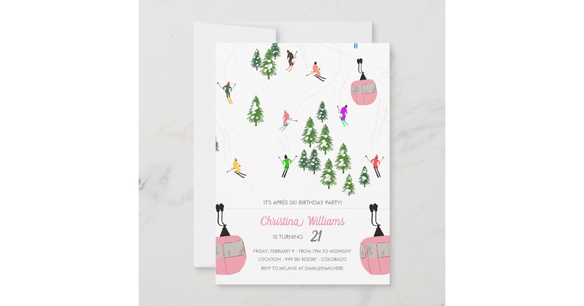 Pink Aprés Ski Skiing Birthday Invitation | Zazzle