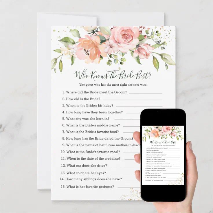 Pink Apricot Rose Foliage Who knows the Bride Best Invitation | Zazzle
