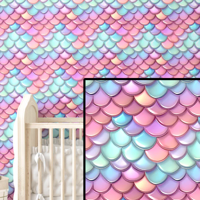 Pink Aqua Blue Mermaid Tail Scales Wallpaper | Zazzle