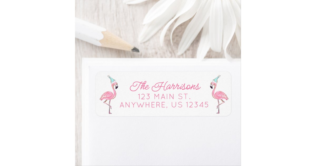 Pink & Aqua Santa Flamingo Christmas Address Label | Zazzle