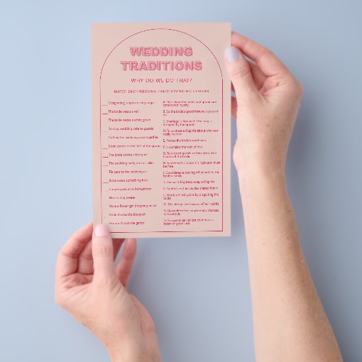 Pink arch wedding traditions bridal shower game flyer | Zazzle