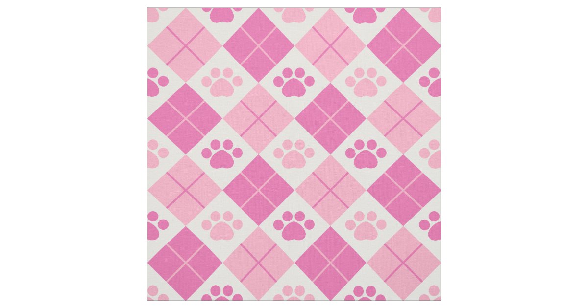 Pink Argyle Paw Print Pattern Fabric | Zazzle