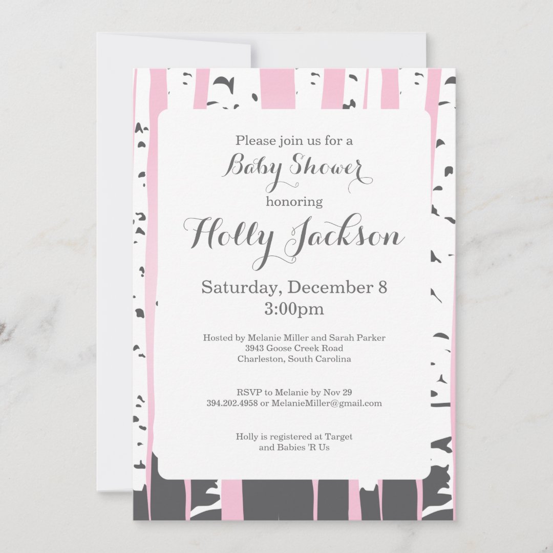 Pink Aspen Trees Baby Shower Invitation | Zazzle