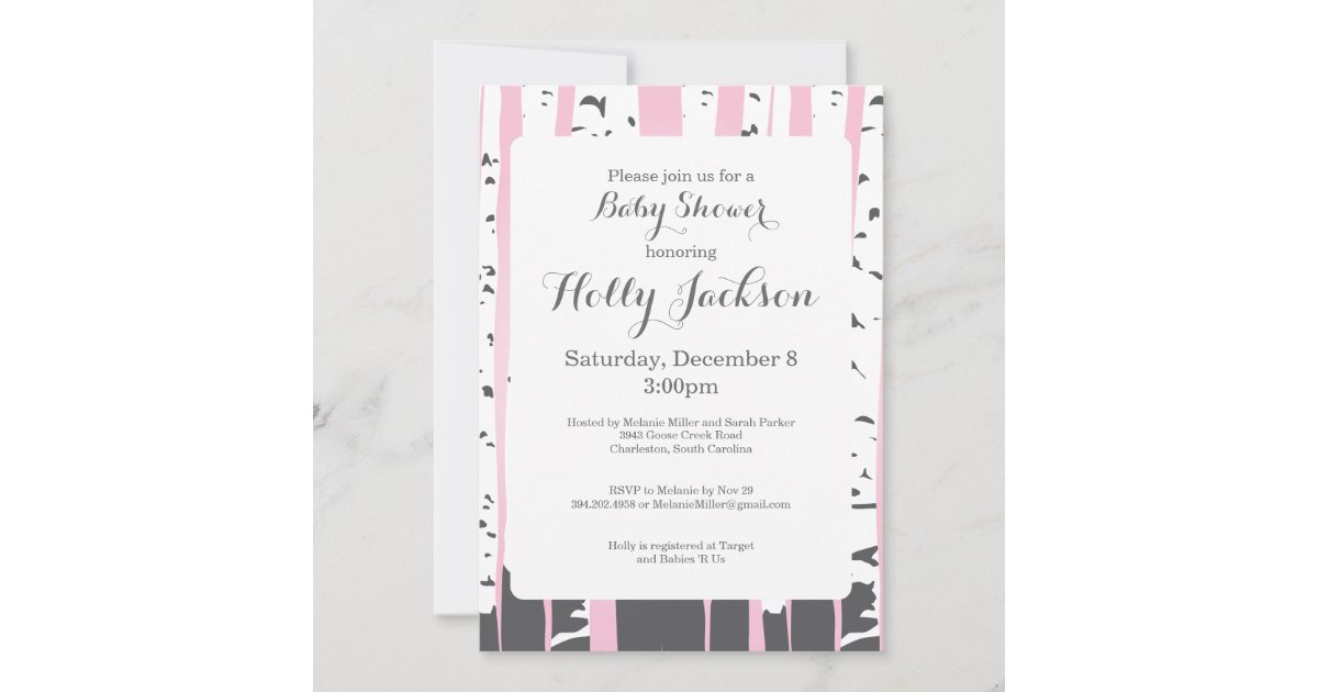 Pink Aspen Trees Baby Shower Invitation | Zazzle