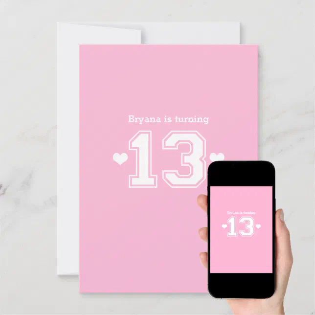 Pink Athletic 13 Number Birthday Party Invitations | Zazzle