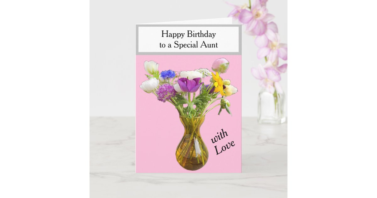 Pink Aunt Birthday Flowers Card | Zazzle